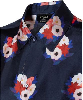 Fendi Floral-Print Silk Shirt - Blue