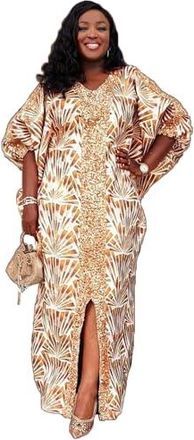 Hawaiian Dreams Robe Africaine Bubu à Paillettes avec Fente sur Le Devant pour Femme, Robe élégante Grande Taille, Champagne-36, Taille Unique