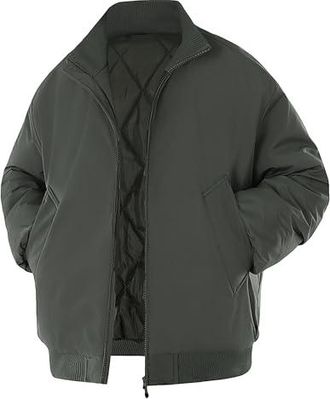 Generic Blouson bomber dhiver épais pour homme, léger, décontracté, élégant, léger, fermeture éclair intégrale, manteaux rembourrés décontractés, Olive Drab, 