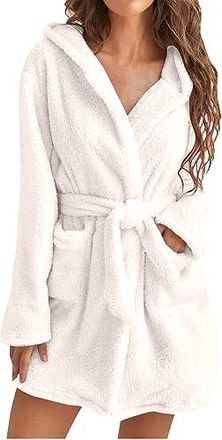 Generic Peignoir court pour femme avec capuche - Peignoir surdimensionn&eacute; - En tissu &eacute;ponge l&eacute;ger - V&ecirc;tement de d&eacute;tente moelleux - Peignoir court en polaire po