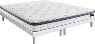 Vente-Unique &ntilde; Juego de 180 x 200 cm somier tapizado + colch&Ucirc;n h&Igrave;brido muelles ensacados 7 zonas de Memoria de Forma y l&middot;tex de 25 cm &ntilde; Malaoo de Palacio