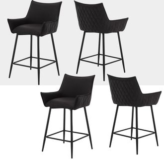 Woltu 4er Set Barhocker, Barstuhl mit Rückenlehne, Armlehnen, Fußstütze, Hocker mit Kunstleder-Bezug, Polsterhocker ergonomisch, Küchenhocker, modern, für B