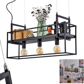 HOFSTEIN Pendelleuchte Victorine, moderne Hängelampe aus Metall in Schwarz/Chromfarben, Hängeleuchte mit Ablage, verstellbare Höhe max. 137 cm, 3-flammig, 3 x 