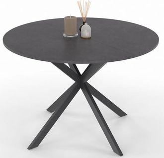 IDMarket Table &agrave; Manger Ronde Jaspe 6 Personnes Plateau Effet b&eacute;ton Pied araign&eacute;e Gris Anthracite 110 cm