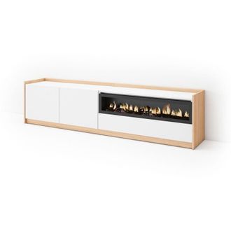 Skraut Home Skraut Home - TV-Schrank, Lowboard, 207x37x50cm, F&uuml;r TV-Ger&auml;te bis zu 80, Elektrokamin., Wei&szlig; und Eiche Soft