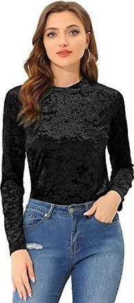 Allegra K T-Shirt décontracté à Manches Longues et col Rond pour Femmes Noir XS