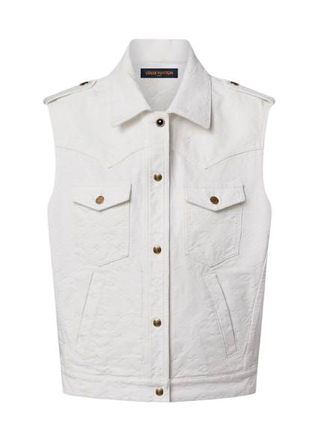 Louis Vuitton White Monogram Sleeveless Denim Jacket Size 40