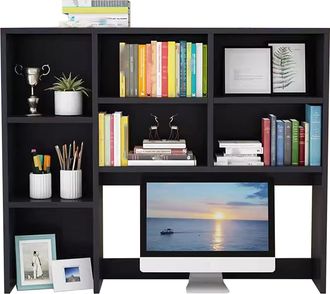 Generic Schreibtischregal Holz mit Ablagen Platzsparend Schreibtisch Bücherregal Aufsatz 100 cm Höhe Hohe Tragkraft für Büro, Zuhause, Wohnheim(Black,100cm)