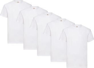 Fruit Of The Loom 5 T-Shirts Valueweight S M L XL XXL XXXL 3XL Diverse Farbsets ausw&auml;hlbar, 5X Weiss + 1 HL Kauf Notizblock, Gr&ouml;&szlig;e XXL