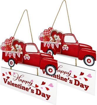 SOLUSTRE Angoily 2 St&uuml;ck Romantische Holz T&uuml;rschild Valentinstag Auto-Form H&auml;ngend Wetterfest Outdoor Dekoration f&uuml;r Terrasse und Eingang Robuste Holzdeko mit 