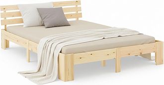 Homestyle4u Holzbett Bett 140x200 mit Lattenrost Massivholzbett Natur Doppelbett Bettgestell Kiefer Holz | Artikel 1837