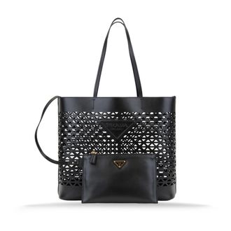 Prada Leder-Schultertasche mit perforierten Dreiecken - - Bags - Damen - Schwarzk - ONE SIZE