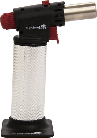 MasterClass MasterClass Blasfackel, nachfüllbare Küchen-Gasfackel, einstellbare flackerfreie Flamme, rutschfestes Metalldesign, silber/schwarz/rot