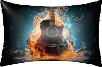 Generic Cushion Cover Gitarre In Feuer Und Wasser Dekoration Zierkissenbez&uuml;ge Komfortablen Kissenbez&uuml;g F&uuml;r Livingroom Bedroom Garden L