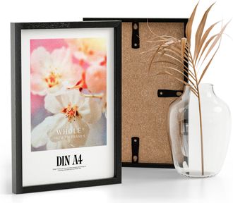 Whole Premium Bilderrahmen A4 (21x30 cm) Holz Schwarz | DIN A4 Rahmen 21x29,7 cm | Picture Frame Holz