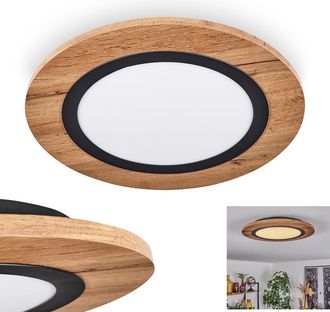 HOFSTEIN LED Deckenleuchte Salmi, moderne Deckenlampe aus Metall/MDF/Kunststoff in Schwarz/Holzoptik/Braun/Weiß, runde Leuchte (Ø 39,5 cm), 1350 Lumen, 3000 Ke