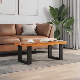 vidaXL Vidaxl - Table basse rectangulaire en teck massif et r&eacute;sine - Dimensions 100x50x40 cm - Fait main avec finition laqu&eacute;e - Assemblage facile