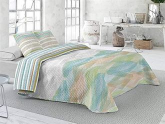 Pierre Cardin Bouti Bettwäsche-Set, Queen, 100% Mikrofaser, 3x Mikrofaser-Steppdecke mit Spannbetttuch und 2x Kissenhülle, Grün, Geometrisch, Modern, Unisex, Winter