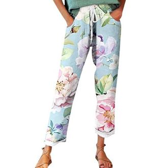 Generic Pantalon L&eacute;ger Femme Fluide Blanc en Lin pour Womens Autumn Fragrant Linen Print Casual Pants Perfect for Spring Comfortable and Trendy for Relaxed Da