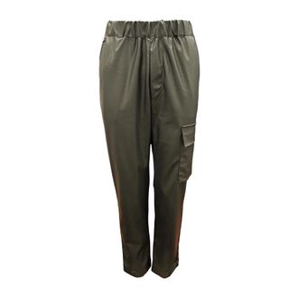 Lareida Elastische Taille Lederlook Hose - - Trousers - Damen - Gr&uuml;n - L