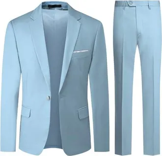 AlltheMen Costume Homme Mariage 2 Pièces Slim Fit Smoking Costume Un Bouton Couleur Pure Formel Veste et Pantalon Homme Bleu Ciel XXL
