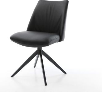 DELIFE Drehstuhl Elso-Flex Echt-Leder Schwarz Kreuzgestell breit Schwarz 360&deg; drehbar Wippfunktion Taschenfederkern, Esszimmerst&uuml;hle