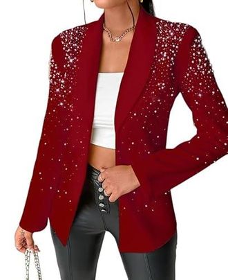 Generic Blazer Femme Veste Blazer &Agrave; Strass pour Femme Luxueuse Veste De Tailleur &Agrave; Paillettes Et Perles Faite Main Col Ch&acirc;le Tendance Cardigan &Agrave; Sequins Scint