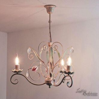 Licht-Erlebnisse Lampe &agrave; suspendre Blanc E14 &Oslash; 62 cm Verre M&eacute;tal Floral Lampe &agrave; suspendre - Blanc, rose