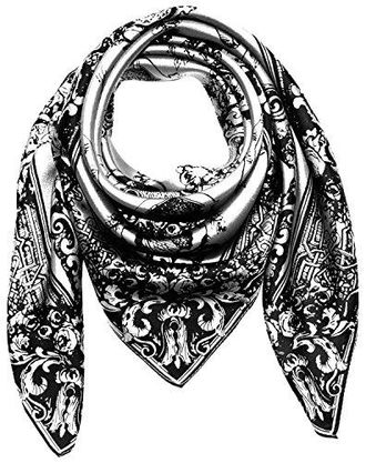 Lorenzo Cana Foulard pour la femme - écharpe de 100% soie pour le printemps et l´été, carré avec les mesures de 90 x 90 cm - en noir et blanc