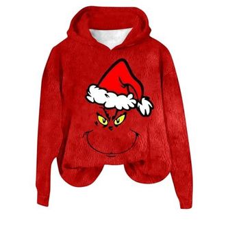 Generic Le Grinch Sweat A Capuche Femme Noel Costume Deguisement Pilou Chaud Polaire Adulte Moche Hiver Christmas The Plaid Pulls Noël Femmes Sweet Oversize P