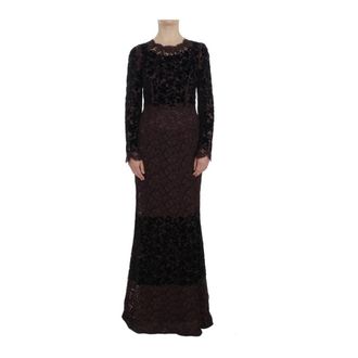 Dolce & Gabbana Spitzen-Samt-Maxikleid mit langen &Auml;rmeln - - Dresses - Damen - Schwarzk - M