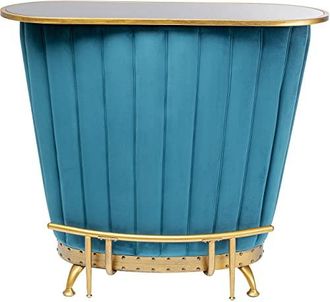 Kare Design Design Bar After Work, Gold, elegante Hausbar in Samt- Petrol, Vintage- Design mit Messing Details, Hollywood Bar, 106x120x48cm (H/B/T)