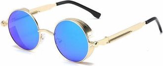 Generic Lunettes de soleil rondes en métal Steampunk pour homme et femme, Bleu doré., Taille unique