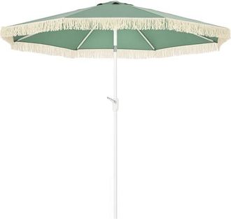 OUTSUNNY Parasol de jardin parasol extérieur inclinable à franges avec manivelle 8 baleines dim. Ø 2,65 x 2,45 H m vert