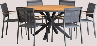 Sklum Garten-Set aus rundem Tisch (&Oslash; 140 cm) und 6 St&uuml;hle Archer Grau Graphit