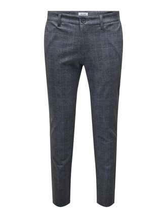 Only & Sons O&S Stoffhose Chino Elegante Business Pants Karierte Stretch Trousers Slim Fit Tapered Leg ONSMARK, Farben:Blau,Gr&ouml;&szlig;e-Hosen:W34 L30,Z - L&auml;nge L30/32/3