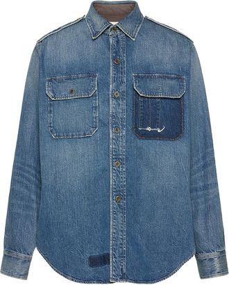 Maison Margiela Denim with Contrasting Pocket Detail Shirt - Blue