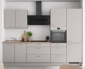 Nobilia home24 Küchenzeile High-Line Touch Variante D 300cm Ausrichtung rechts Grau/Grau/Eiche Havanna Dekor mit Elektrogeräten
