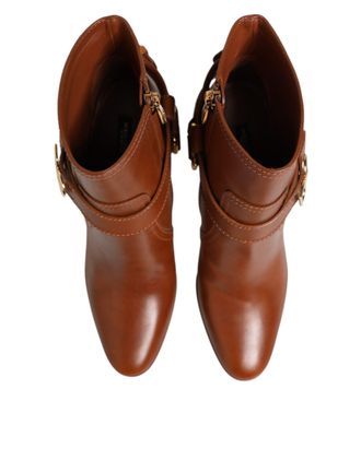 Dolce & Gabbana Womens Brown Leather Dg Logo Buckle Ankle Boots Shoes Calf