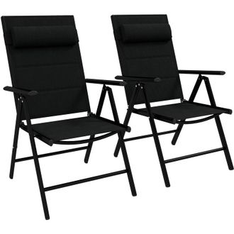 OUTSUNNY Lot de 2 chaises de jardin pliantes avec accoudoirs alu teslin rembourr&eacute; d&eacute;perlant noir