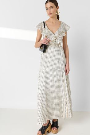 Gerard Darel Robe longue portefeuille &agrave; pois - RIKA - Ecru