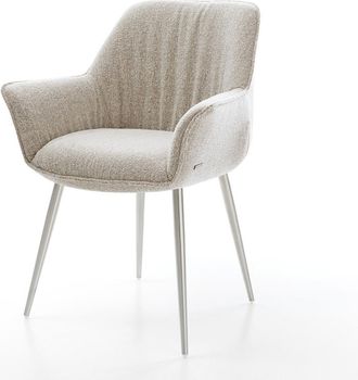 DELIFE Esszimmerstuhl Keila-Flex mit Armlehnen Webstoff Soft Beige 4-Fu&szlig; konisch Edelstahl, Esszimmerst&uuml;hle