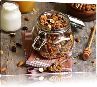 Pixxprint Honig M&uuml;sli im Glas, Gr&ouml;&szlig;e: 80x60cm, Leinwandbild, fertig gespannt, Wandbild, Dekoration, Kunstdruck, kein Poster