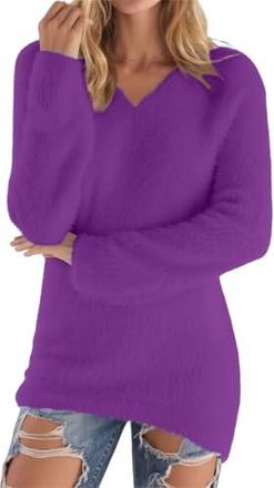 Generic Pull en polaire pour femme - Grande taille - Imprim&eacute; tendance - Coupe r&eacute;guli&egrave;re - Couleur unie - Chaud - Pull &agrave; manches longues - Pull basique polyval