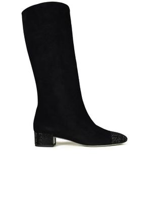 Rene Caovilla Stiefel - Mid-Calf Black Suede Boots With Glitter-Embellishe - Gr. 35,5 (EU) - in Schwarz - f&uuml;r Damen