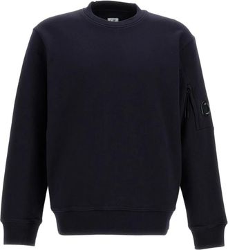 C.P. Company C.p. Company, Homme, Sweatshirts et sweats &agrave; capuche, Bleu, Taille: XL SweaT-shirt ras du cou en molleton diagonale avec verre