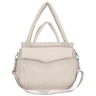 Expatri&eacute; Cabas Femme Beige - Poppy - Grand Sac &agrave; Main en Nylon - Shopper Bag avec Fermeture &Eacute;clair pour Cours, &Eacute;tudiant et Lyc&eacute;e - Puffer Tote Bag avec Compart