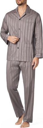 Novila Herren Pyjama braun Baumwolle gestreift