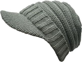 Generic Beanie Bonnet tricot&eacute; avec visi&egrave;re pour homme et femme Unisexe Bonnet en acrylique Style avec design c&ocirc;tel&eacute; pour lautomne et lhiver, 01 gris, taille u