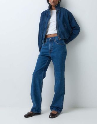 Abercrombie & Fitch jeans taille haute style ann&eacute;es 90 coupe relaxed en bleu marbr&eacute; moyen